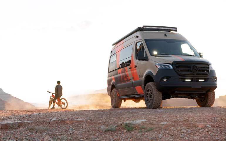 Outside Van’s Tails camper van is mobile workshop for bikers - Daily Luxury